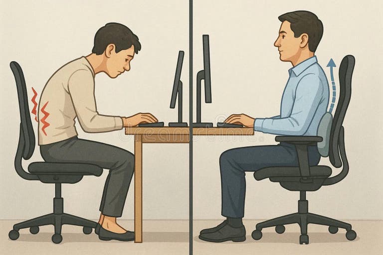 Ergonomic Posture Comparison: Correct Vs. Incorrect Seating at Desk ...