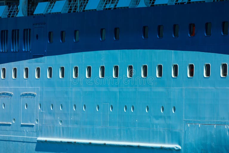 Side of Large Ship with Multiple Rows of Rectangular Windows Stock ...
