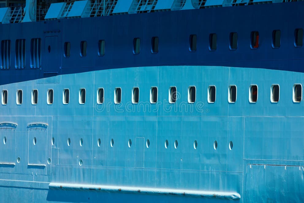 Side of Large Ship with Multiple Rows of Rectangular Windows Stock ...