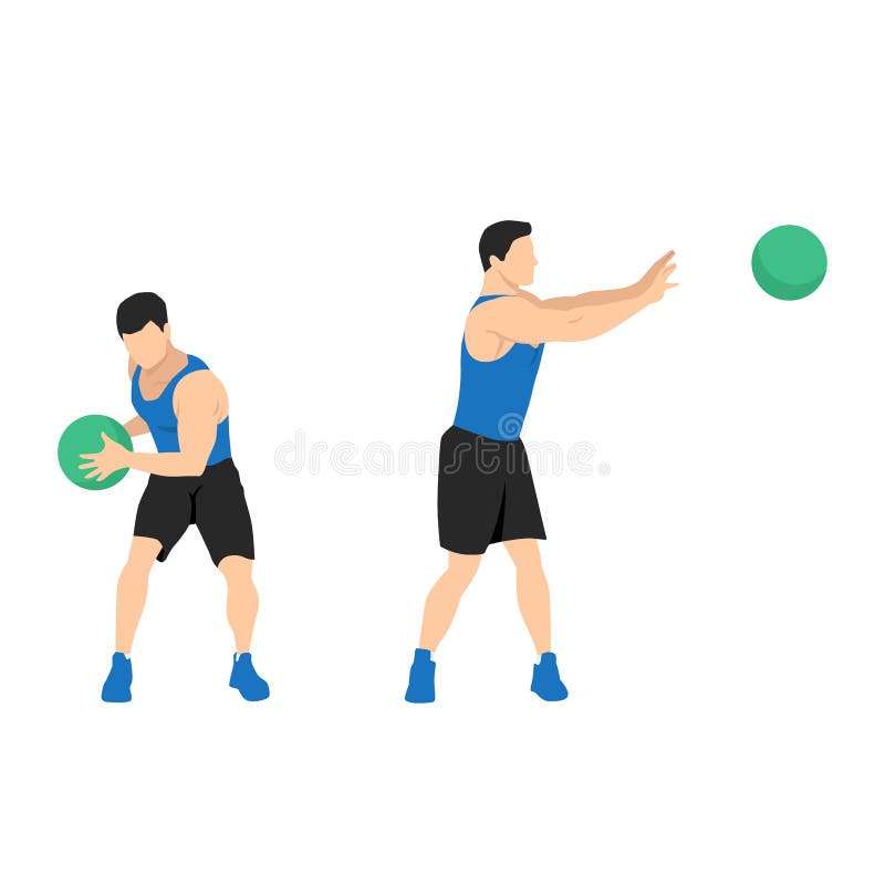 Medicine Ball Push Ups Exercise. Flat Vector Illustration Stock ...