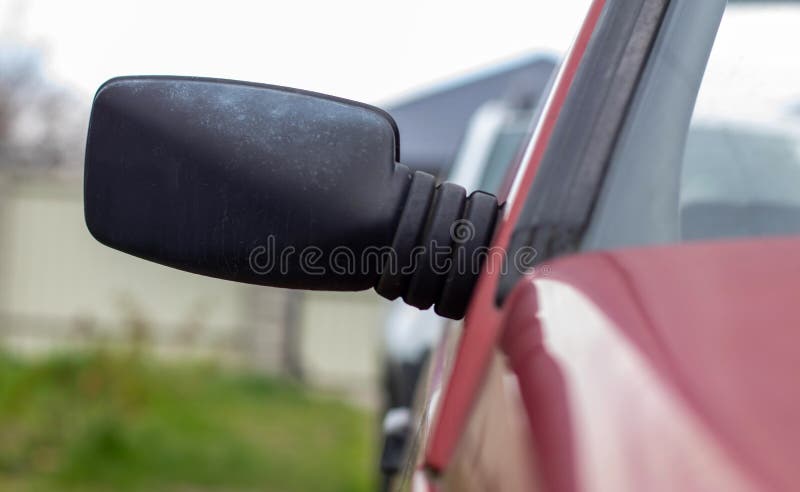 Side Left Right Plastic Rearview Mirror on a Red Car. Exterior Side ...