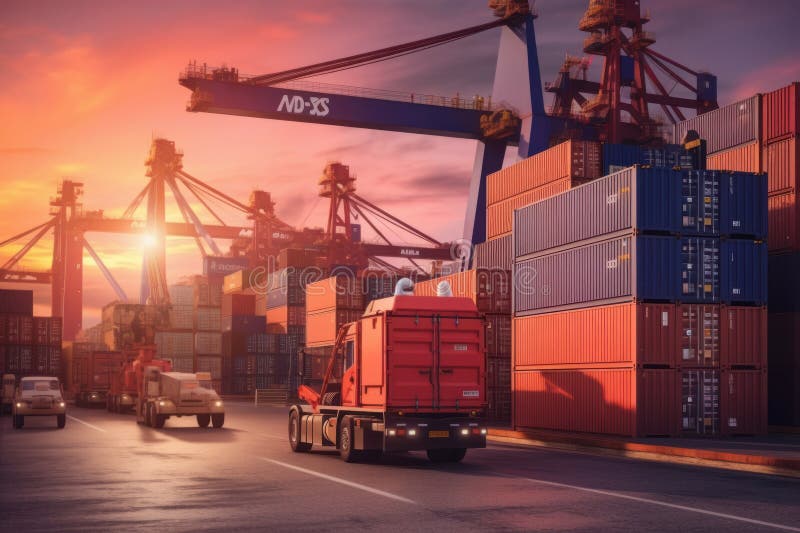 Side Loader Handling Cargo Container and Loading To Truck in Import ...