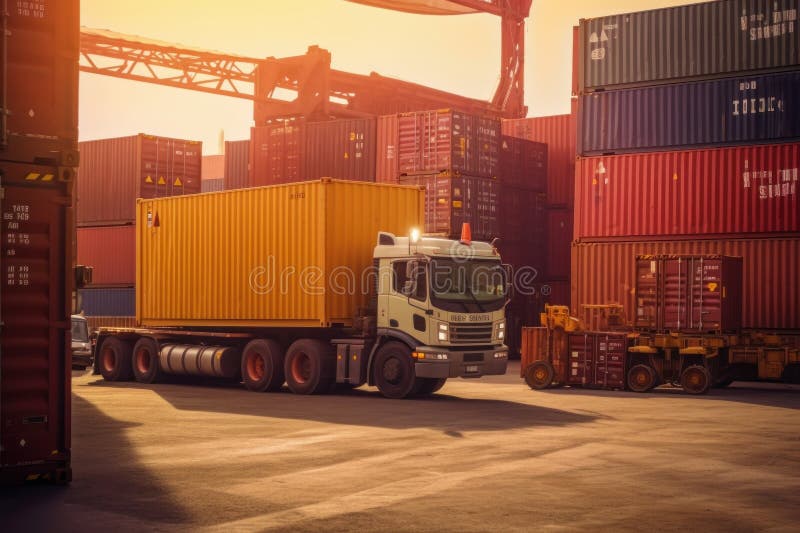 Side Loader Handling Cargo Container and Loading To Truck in Import ...