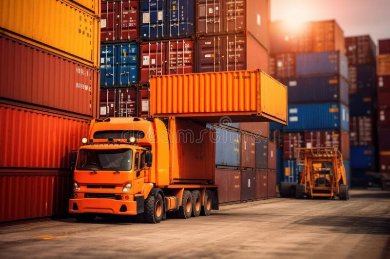 Side Loader Handling Cargo Container and Loading To Truck in Import ...