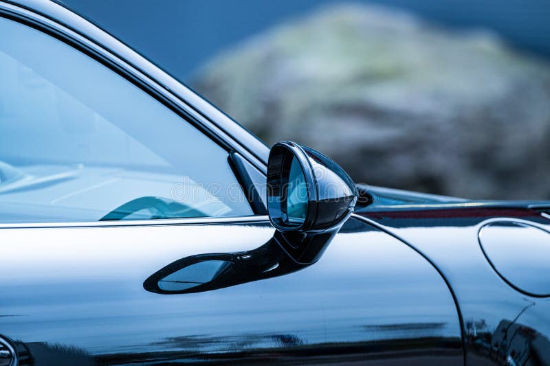 Side Mirror of a Black Sports Car.. Stock Photo - Image of white ...