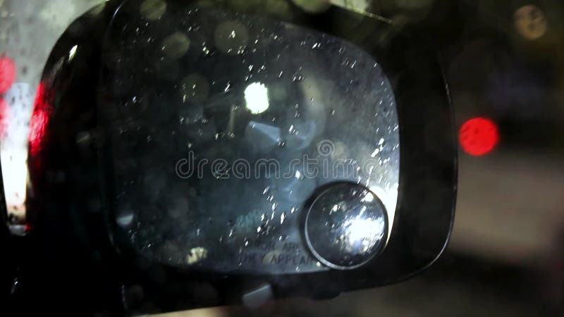 Side Mirror in Raindrops while Driving. Poor Visibility Stock Footage ...