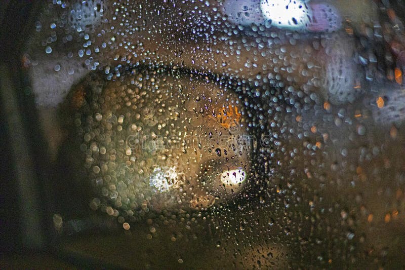 Side Mirror in Raindrops while Driving. Poor Visibility. Traffic Safety ...