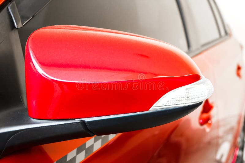 Side mirror of red car. stock image. Image of sport, vehicle - 85528359
