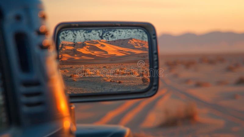 Side Mirror View of Desert at Sunset Stock Photo - Image of landscape ...