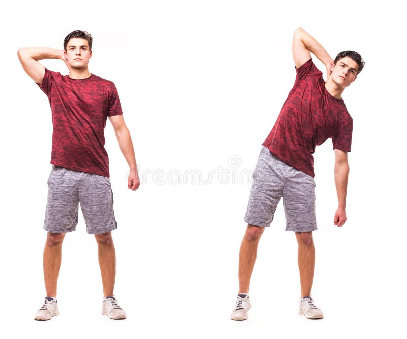 Side Neck Stretch. Young Man Doing Sport Exercise. Stock Photo - Image ...
