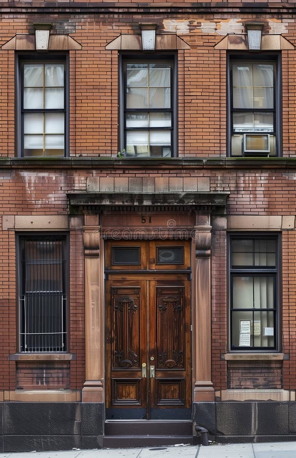 Side of an Old House with Brick Wall with Wooden Windows. Stock Image ...
