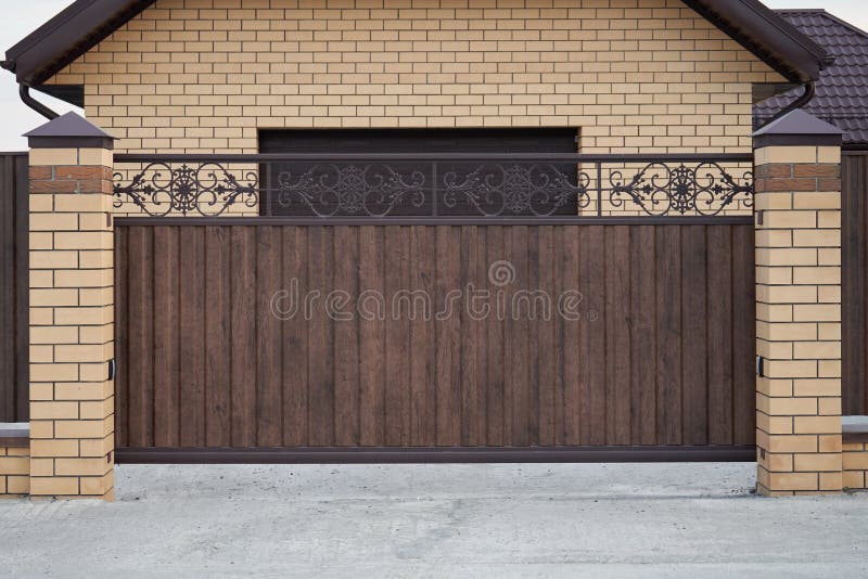 Side Opening Metal Gate in a Private House Stock Photo - Image of ...