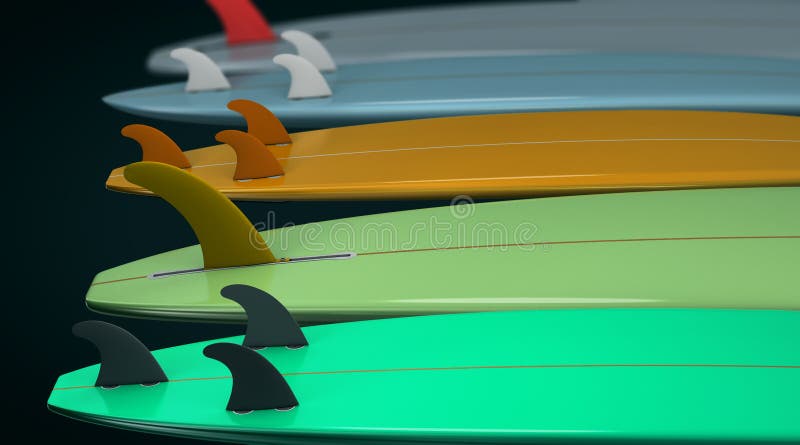 Side by Side and Opposite Surfboards in Different Colors - 3d ...