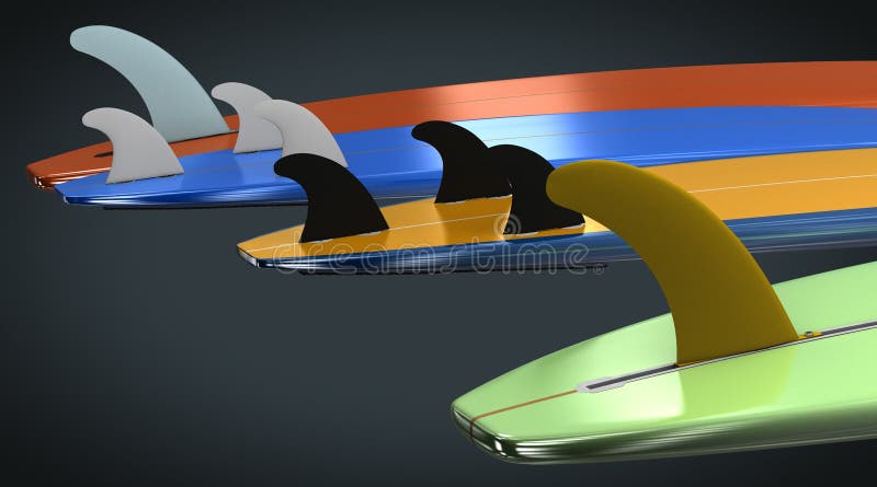 Side by Side and Opposite Surfboards in Different Colors - 3d ...