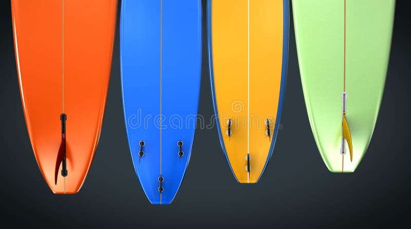 Side by Side and Opposite Surfboards in Different Colors - 3d ...