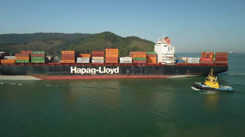 Side Orbit of a Big Vessel Cargo Chip Full of Containers in the Open ...