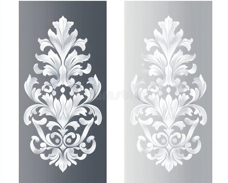 Classic Damask Patterns on Silver Background with Flat Illustrations ...