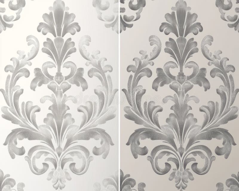 Classic Damask Patterns on Silver Background with Flat Illustrations ...