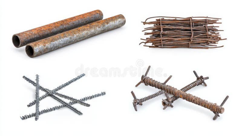 A Side Perspective of a Collection of Scrap Metal Stacks on a White ...