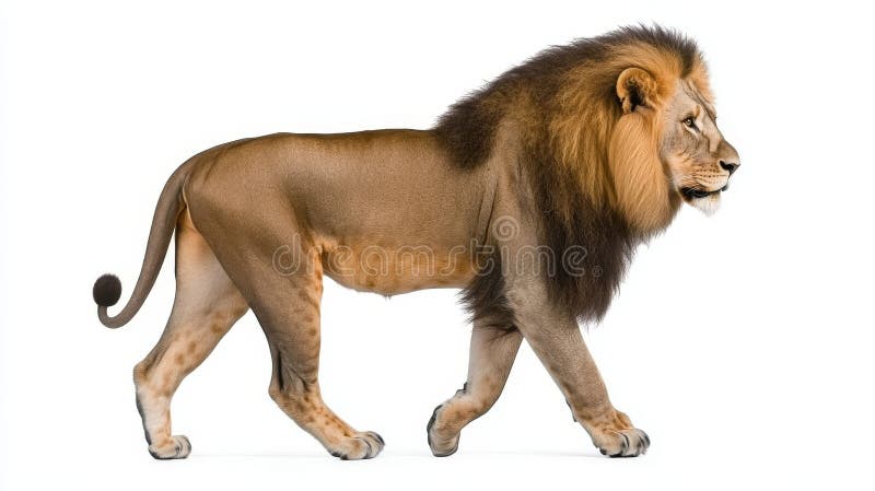 A Side Perspective of a Lion Walking, Set Against a Plain White ...