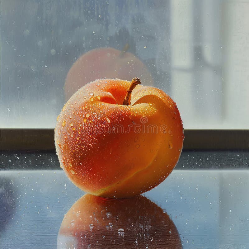 Side Perspective of a Peach on a Glass Surface Stock Illustration ...