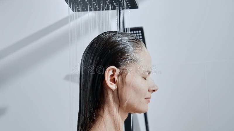 Side Portrait of a Female Taking a Shower Stock Photo - Image of woman ...