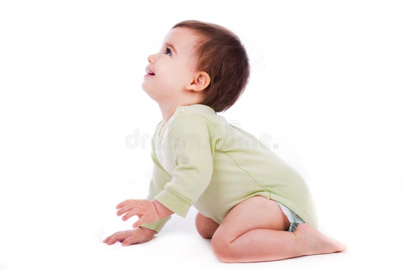 Side Pose of Baby Sitting and Looking Up Stock Image - Image of ...