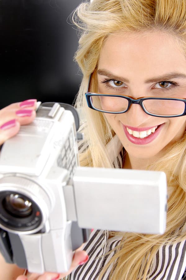 Side Pose of Female Holding Video Camera Stock Image - Image of client ...