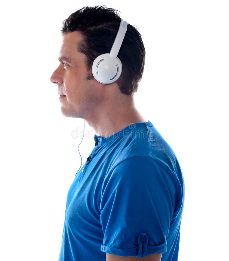 Side Pose of a Man with Headphones Stock Photo - Image of headphones ...