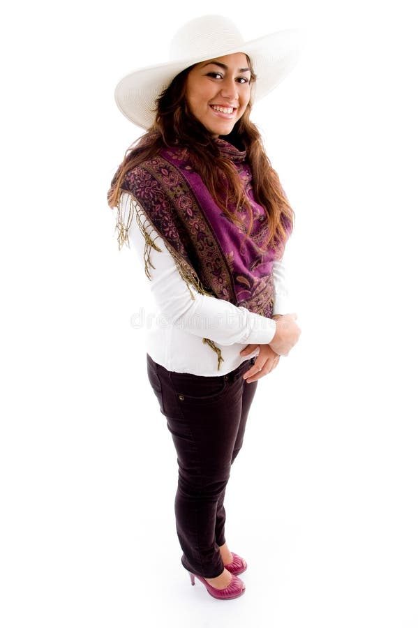 Side Pose of Standing Woman Looking at Camera Stock Photo - Image of ...