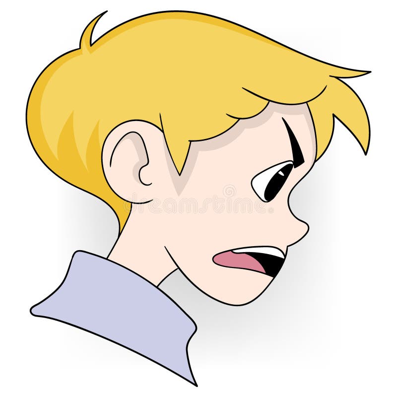 Side Profile of Angry Cartoon Character with Blonde Hair and Blue ...