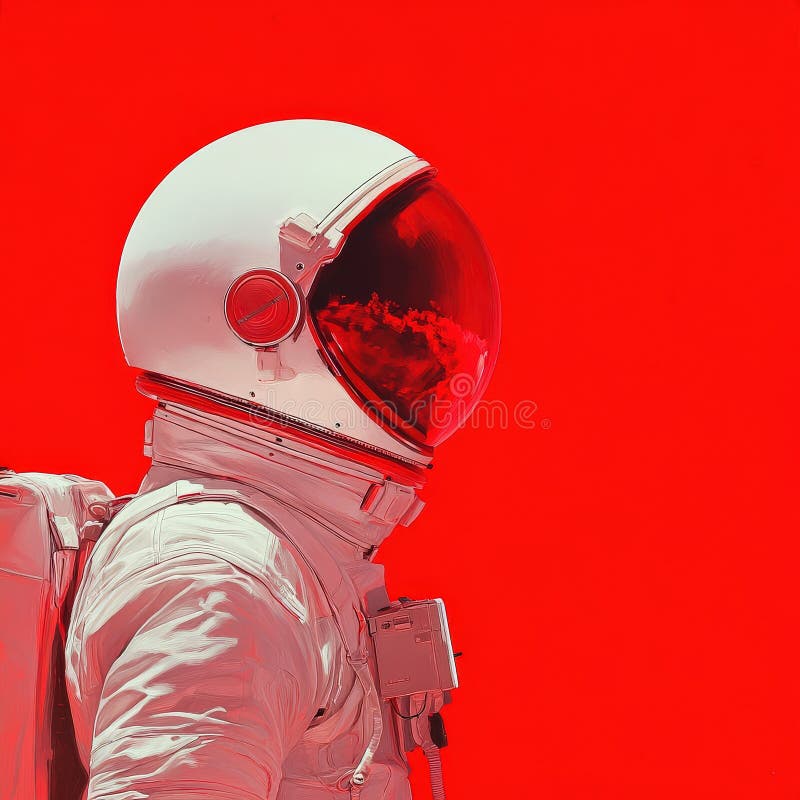Side Profile of Astronaut with Red Visor on Intense Red Background ...