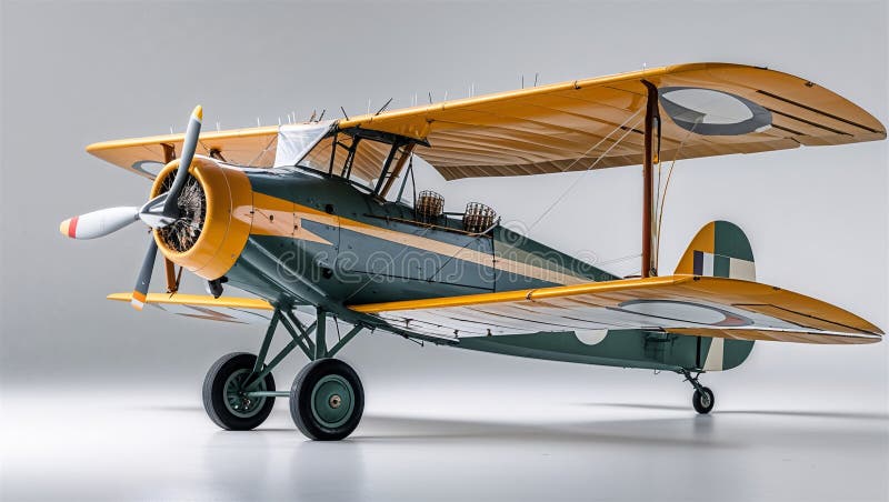 Side Profile of a Biplane Aircraft with Wings and Wheels Visible on ...