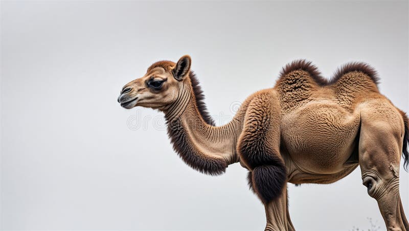 Side Profile of Camel Calf in Standing Pose with Fuzzy Coat, Isolated ...