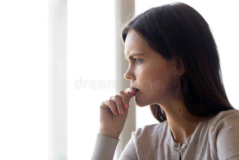 Side View Face of Serious Woman Thinking about Problem Stock Photo ...