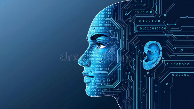 Side Profile of a Digital Human Face with Circuitry Patterns Stock ...