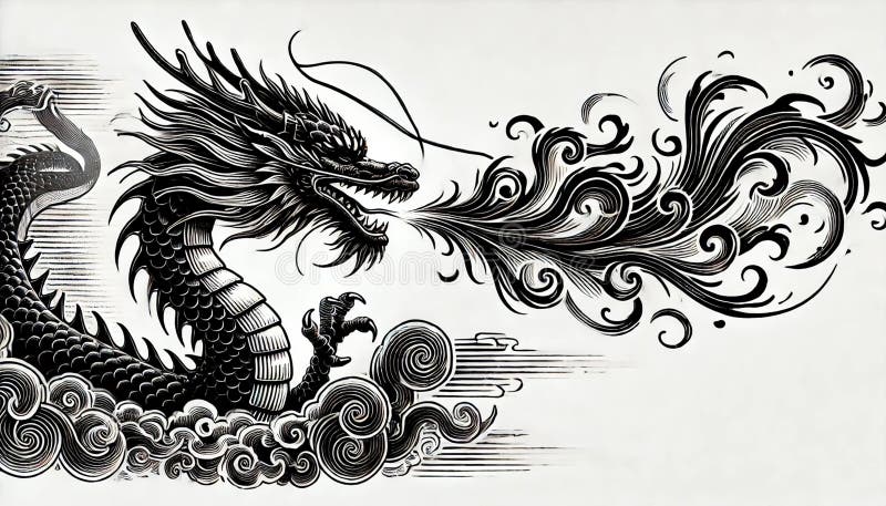 Side Profile of Dragon Breathing Stylized Flame Stock Illustration ...