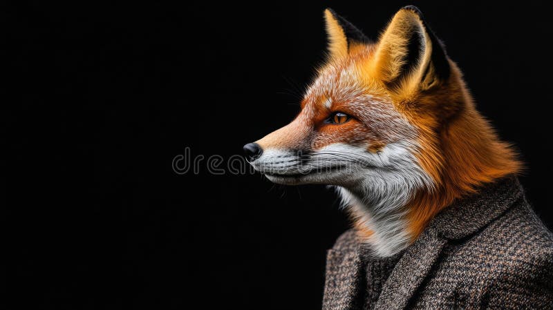 Side Profile of Fox Donning Suit on Black Background Concept of ...