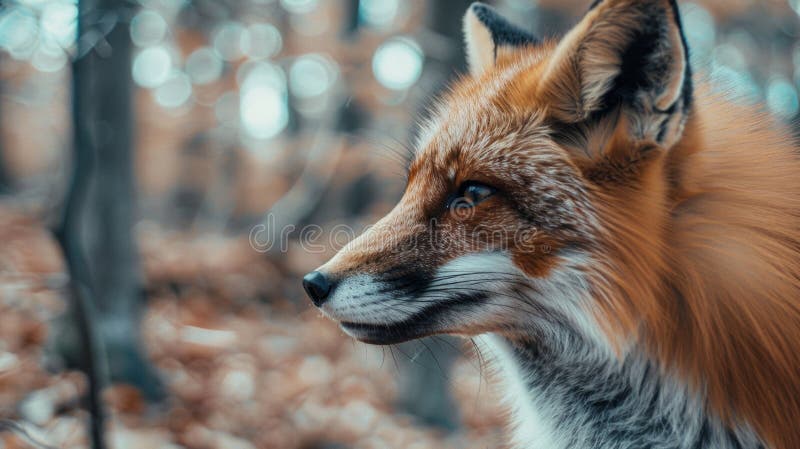 Side Profile of Fox Face with Forest Background Stock Illustration ...