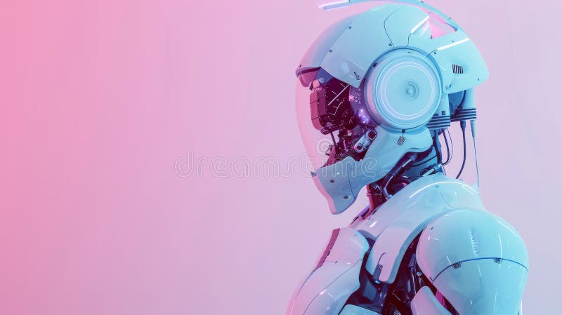 Side Profile of a Futuristic Robot with a Pink and Blue Background ...