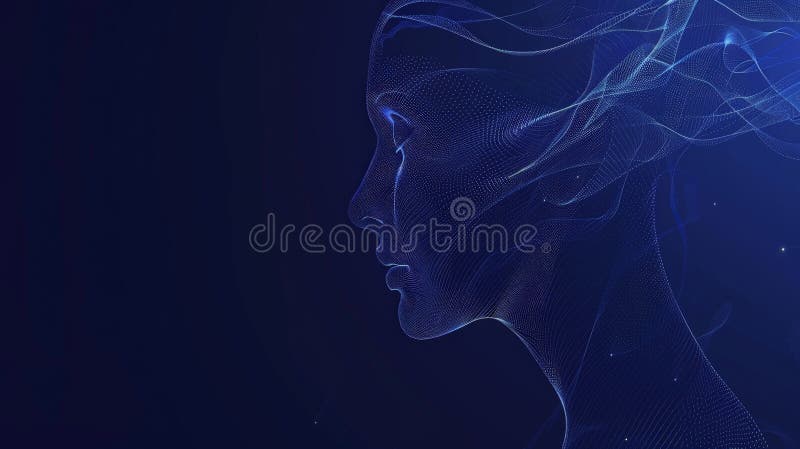 Side Profile of a Futuristic Wireframe Female Face in Blue. Concept of ...