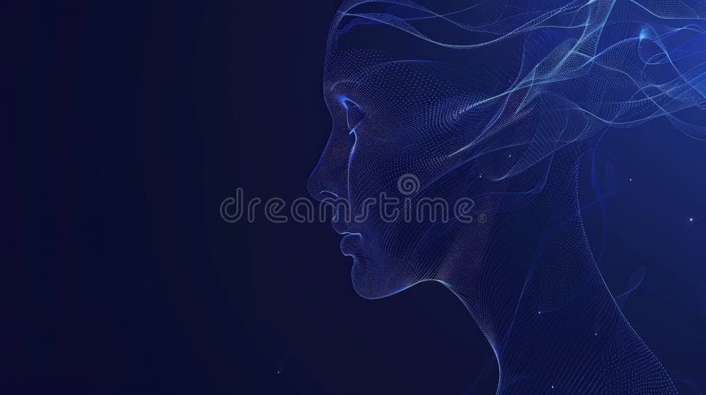 Side Profile of a Futuristic Wireframe Female Face in Blue. Concept of ...