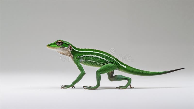 Side Profile of Green Anole in Walking Pose with Tail Stretched ...