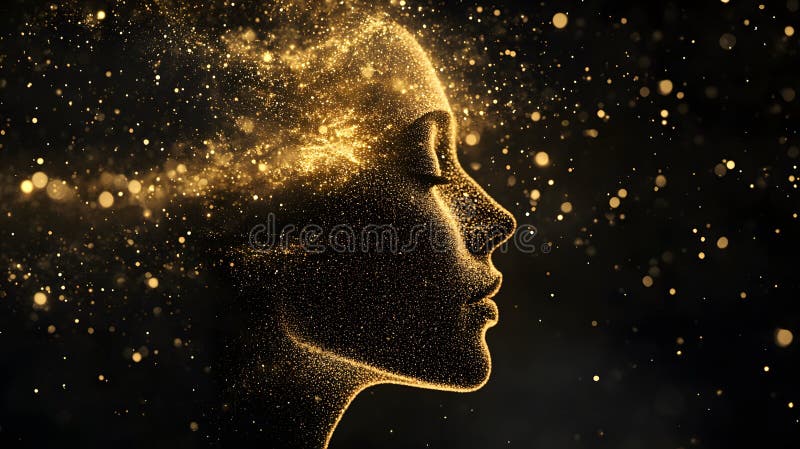 A Side Profile of a Human Face Made of Glowing Particles Stock ...
