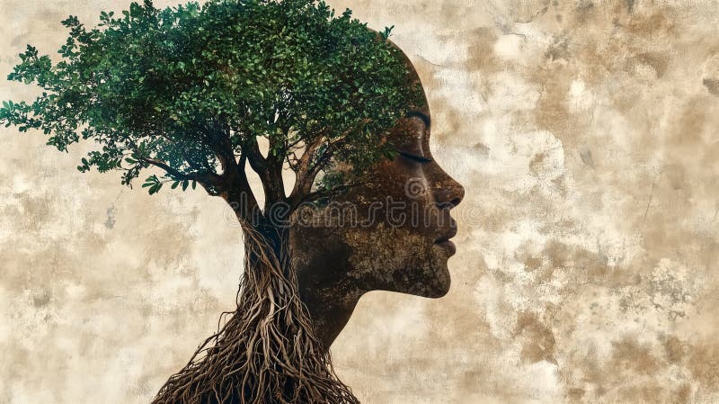 Side Profile of a Human Head with a Large Tree Sprouting from Th Stock ...