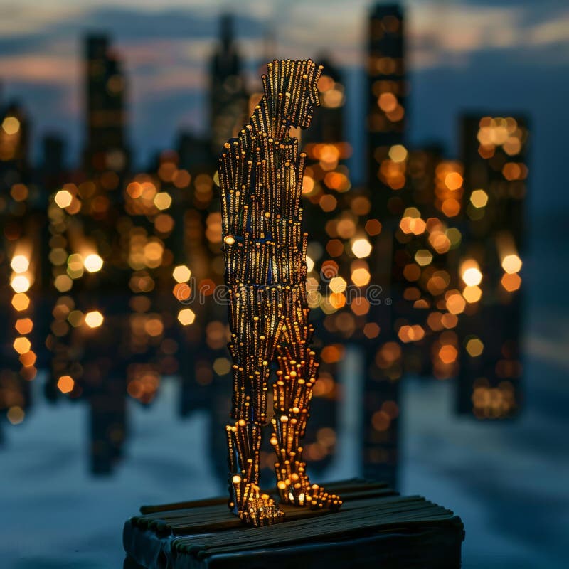 Side Profile of a Lit Wire Figure with Blurred City Lights Stock Image ...