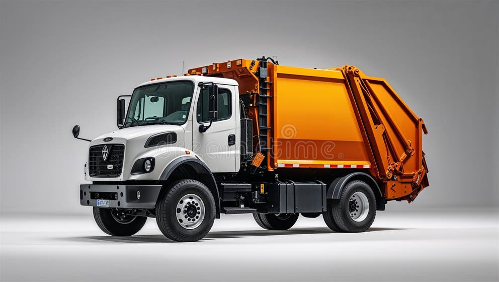 Side Profile of a Side-loading Garbage Truck with Compact Cab and Bin ...