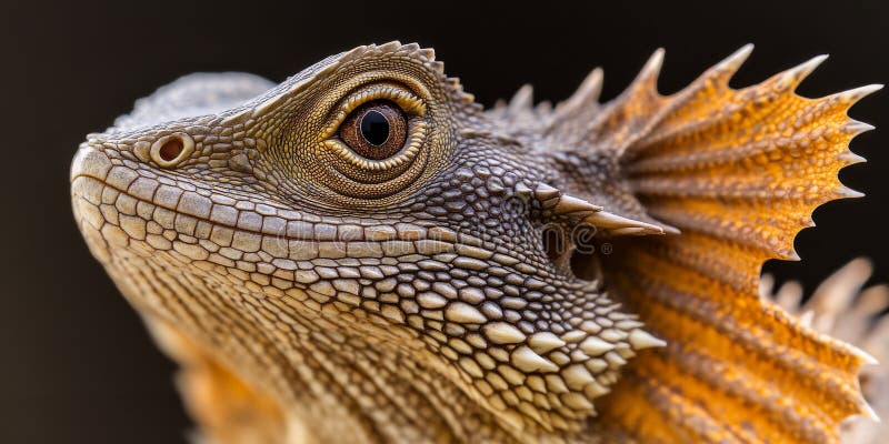 Side Profile Macro of a Frilled Lizard’s Head Highlighting Its Scaled ...