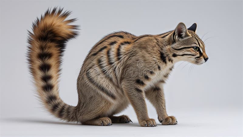 Side Profile of Marbled Polecat Crouching with Head Alert and Bushy ...