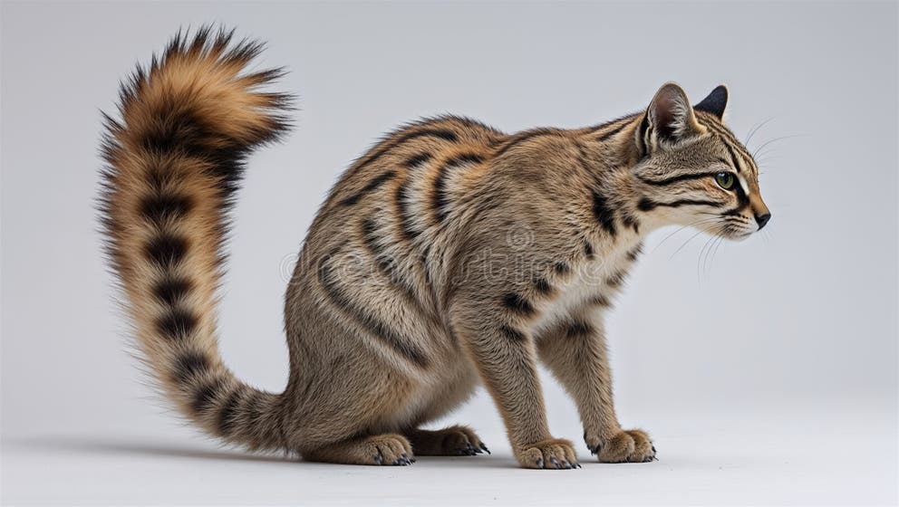 Side Profile of Marbled Polecat Crouching with Head Alert and Bushy ...